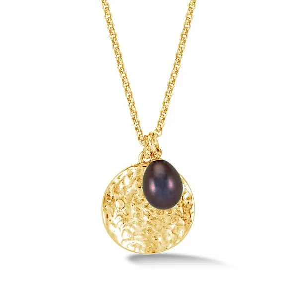 DOWER & HALL Hammered Disc & Pearl Pendant - Gold
