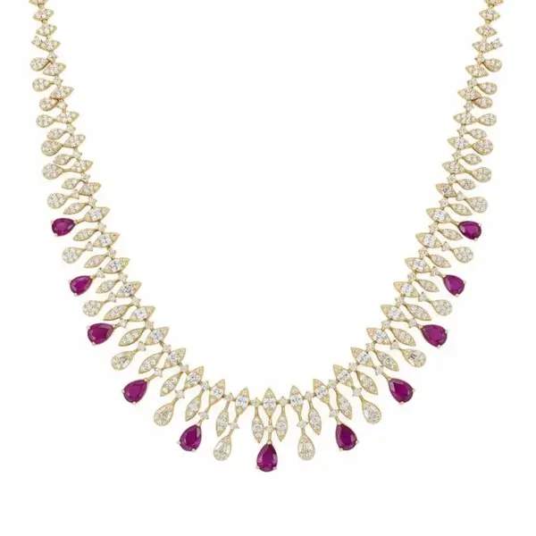 LATELITA Duchess Ruby Statement Necklace - Gold/red/white
