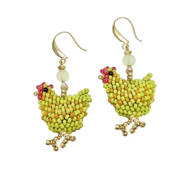 FARRA Handcrafted Chicken Dangle Earrings - Green