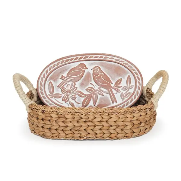KORISSA Neutrals Bread Warmer & Basket Lovebirds Oval