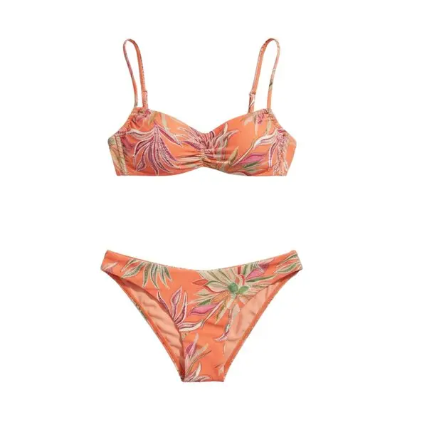 ALTRA VOLTA Tropical Printed Bandeau Bikini Set - Orange