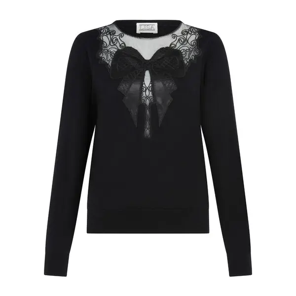 LISA THE LABEL Bow Appliqué Merino Wool Sweater