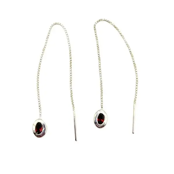 AMY DELSON JEWELRY Thelma Threader Earrings With Garnet - Red/silver