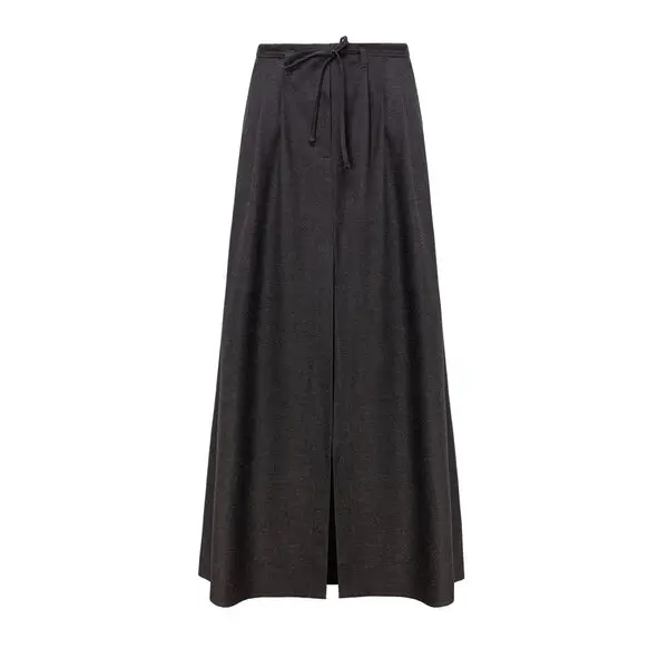 MANDRAGORA Long Wool Skirt With Slit And Drawstring - Grey