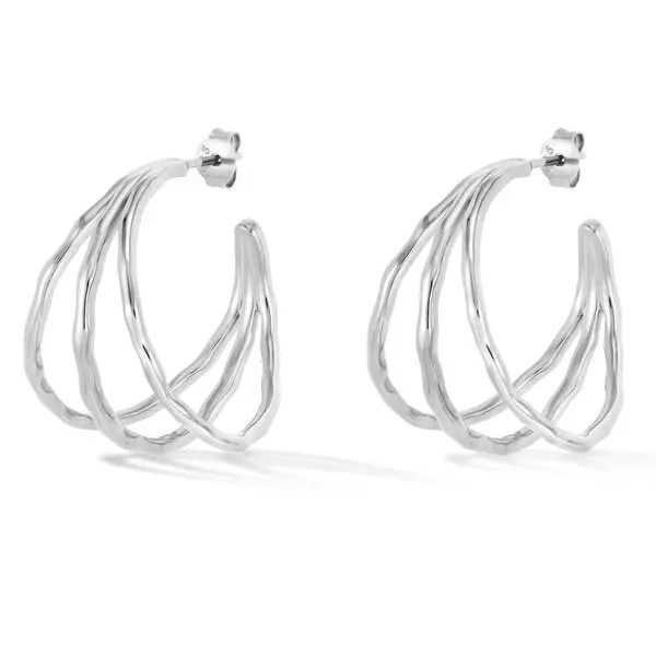 DOWER & HALL Large Sterling Triple Row Waterfall Hoop Earrings - Silver