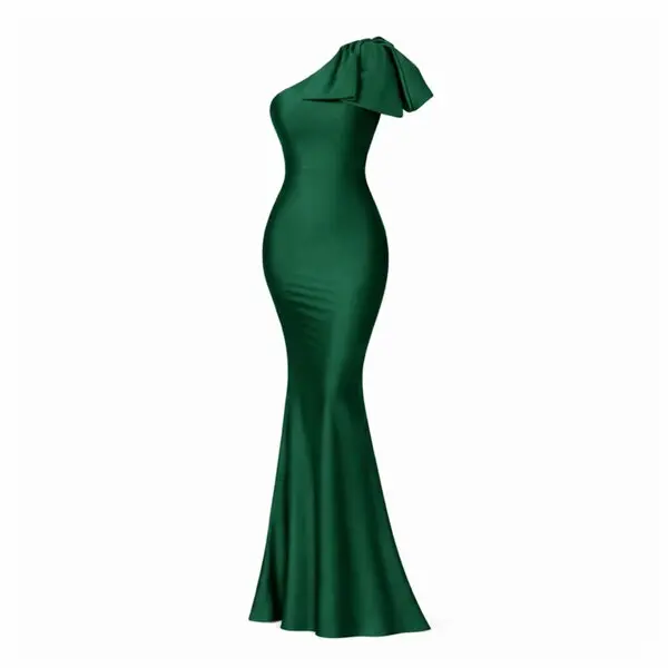 MODA GLAM Jersey One-shoulder Bow Gown - Green