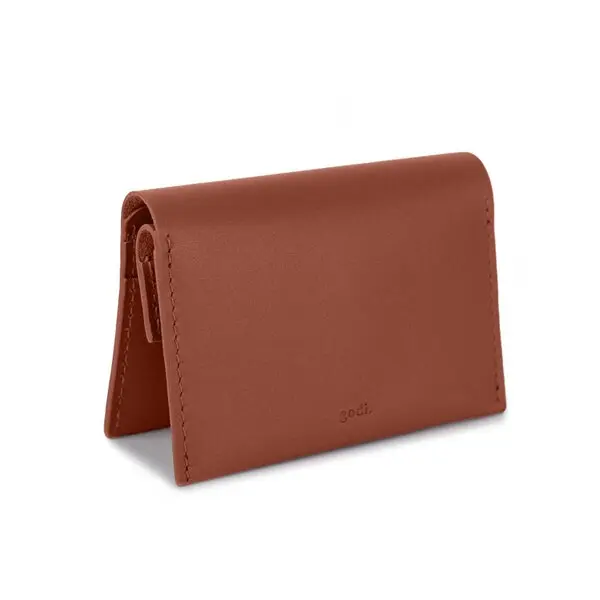 GODI. Rose Gold / Brown Handmade Leather Coin & Card Wallet Rust Brown - Rose Gold/brown