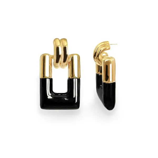 GOLD & HONEY Rectangle Door Knocker Drop Earrings - Gold/black