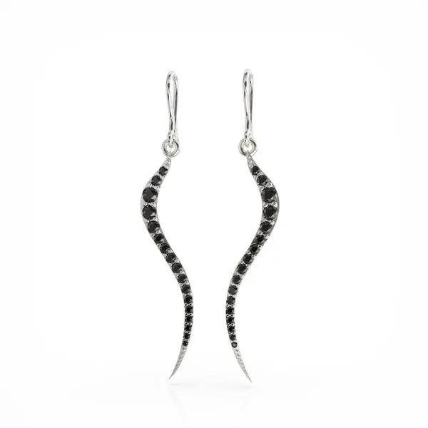 LINDA FIORE 925 Silver Swirl Earrings With Black Onyx Zirconia - Black/silver