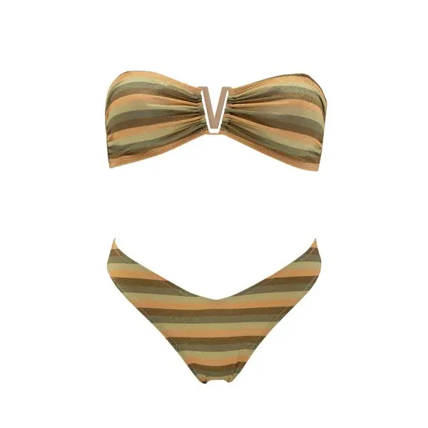 AULALA PARIS Striped Lurex Bikini Set - Yellow