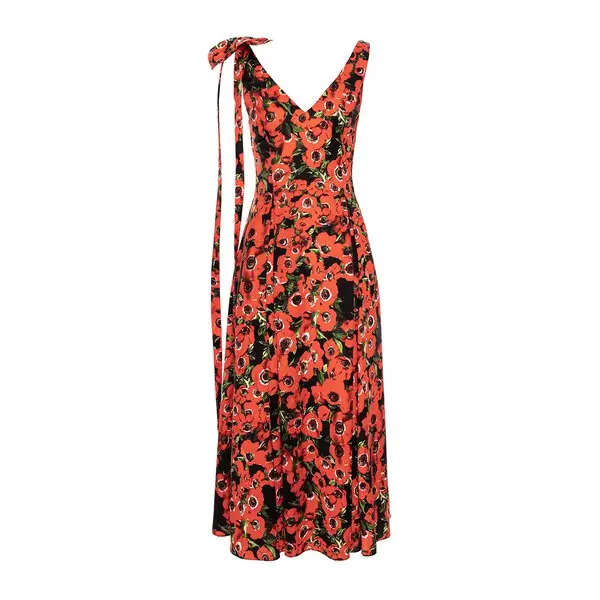 IZABELA MANDOIU Poppies Floral Print Midi Dress - Red/black