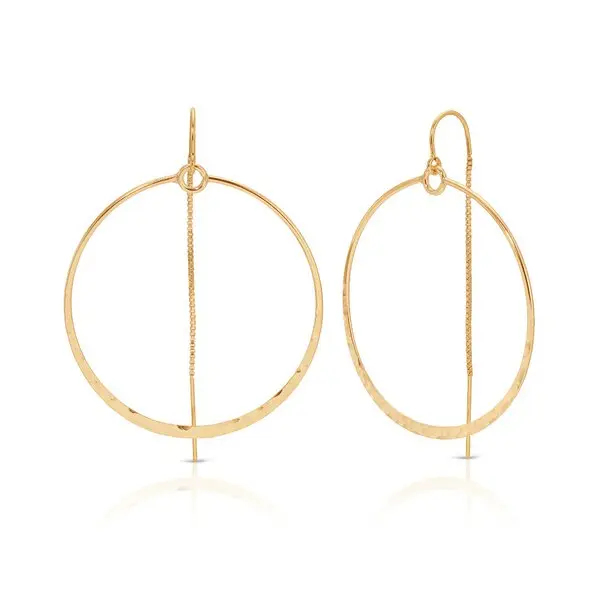 HEATHER HAWKINS Flat Hammered Hoop Threader Earrings - Gold