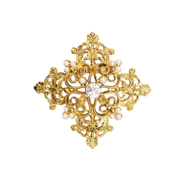 CARAMEL VINTAGE JEWELLERY Plated Cross Brooch With Pearls - Gold