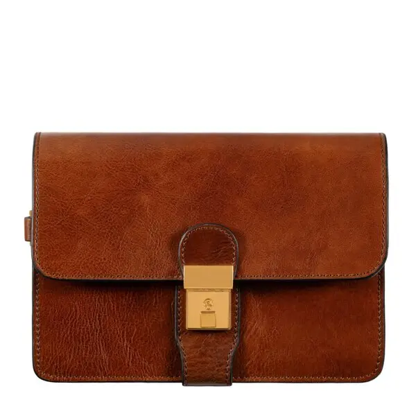 TIME RESISTANCE Leather Clutch - Brown