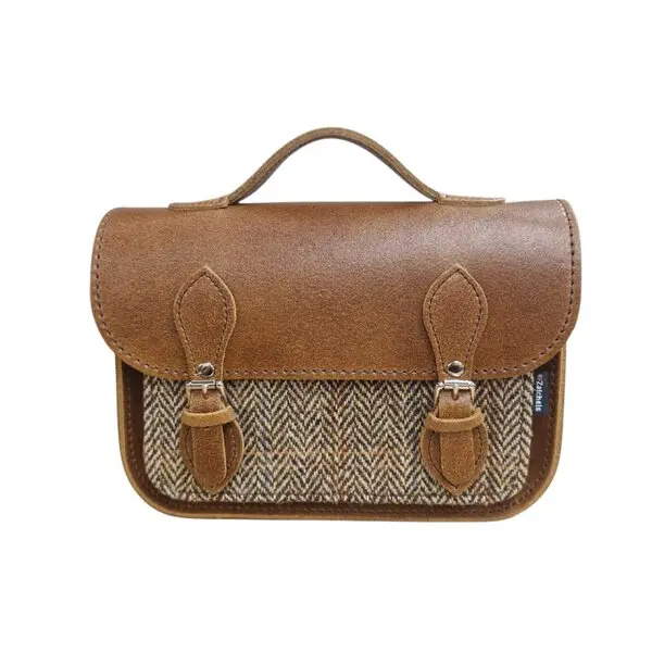 ZATCHELS Midi Leather & Tweed Satchel