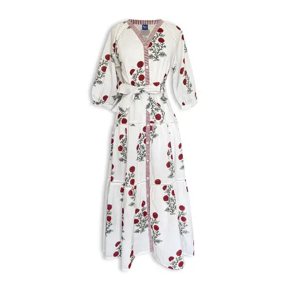 PICK HAPPY Botanica Maxi Cotton Dress - White/red