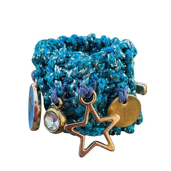 HILO DE MAR Hand-knitted Charm Ring - Blue/gold