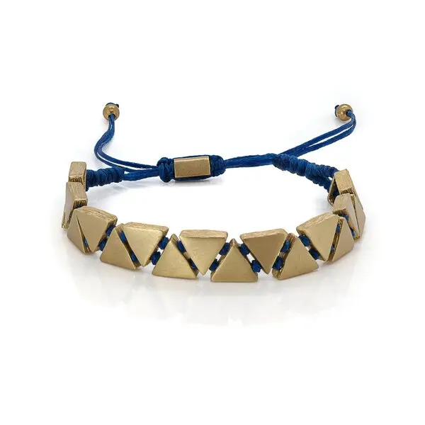 EBRU JEWELRY Woven Bracelet With 24k Gold Plated Brass Triangles - Gold/blue
