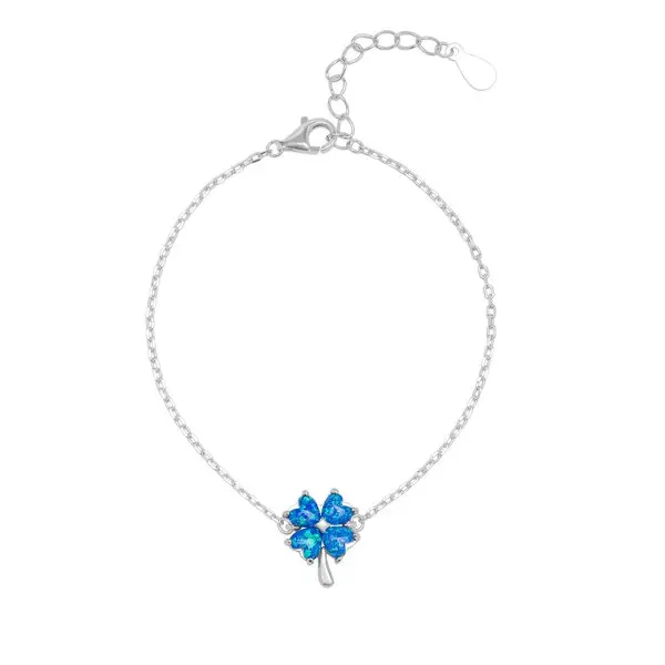 SPERO LONDON Blue Opal Clover Charm Sterling Bracelet - Silver