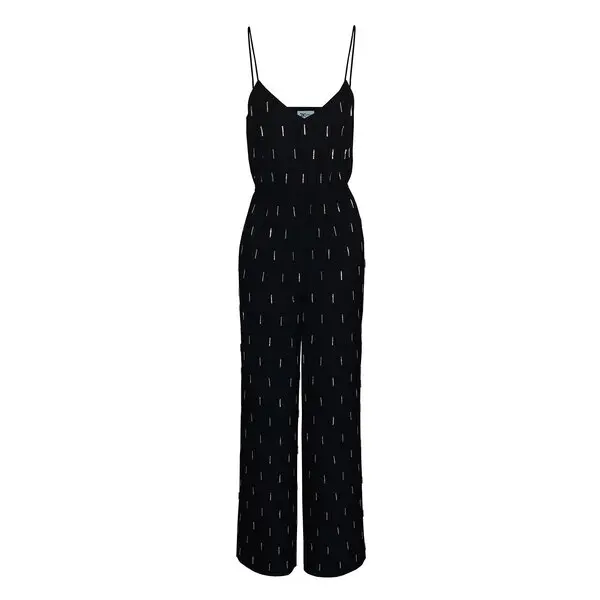 2KSTYLE Manhattan Wide-leg Crystal Embellished Crepe Jumpsuit - Black