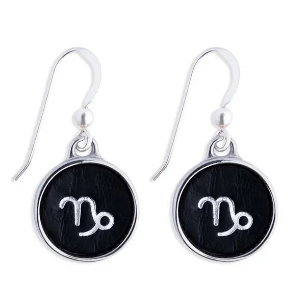 N'DAMUS LONDON Capricorn Leather Earrings - Silver/black