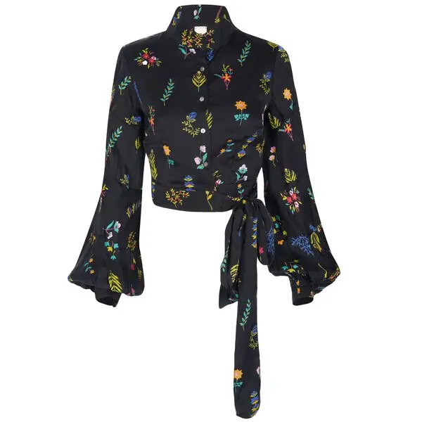 EM & SHI Midnight Botanica Tie-up Blouse