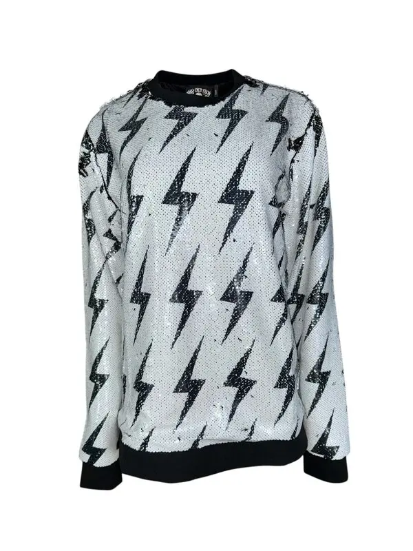 ANY OLD IRON Ziggy Sequin Sweatshirt - Black/silver/white
