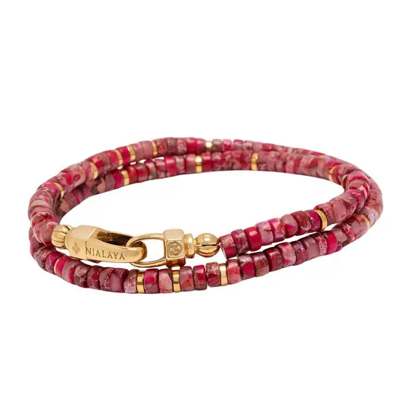 NIALAYA JEWELRY Red Howlite Heishi Wrap Bracelet - Red/gold