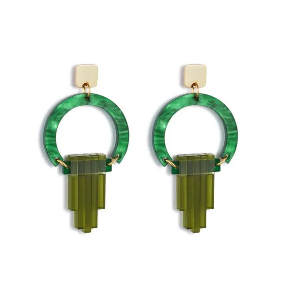 TOOLALLY Art Deco Chandelier Earrings - Green/gold