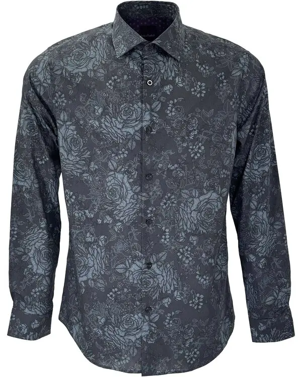 LORDS OF HARLECH Nicoli Roma Floral Cotton Shirt Charcoal - Black