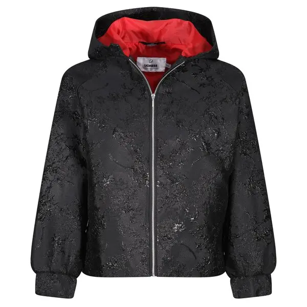 LIONESS BY TF Embossed Floral Brocade Zip Up Hoodie Jacket - Black