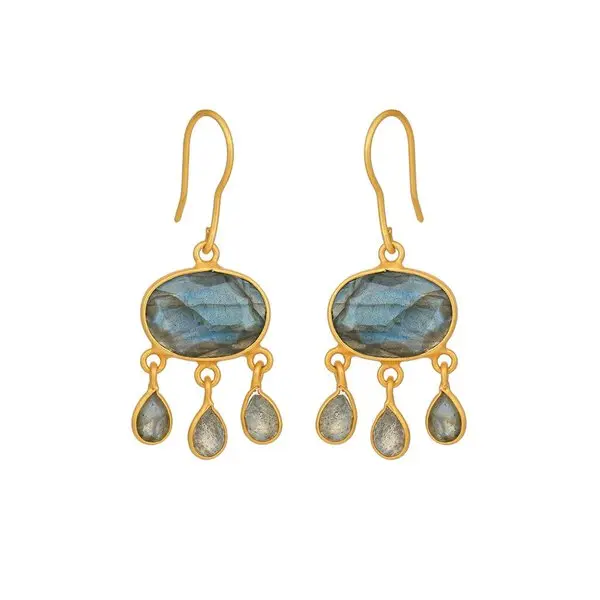 OPIUM JEWELS Labradorite Drop Earrings - Gold/blue/grey