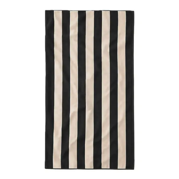 Misona Neutrals Extra Large Organic Cotton Striped Beach Towel & Natural - Black