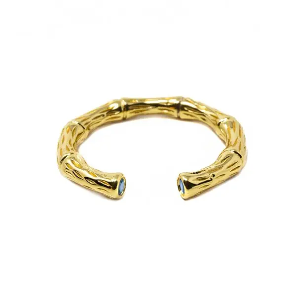 NASI SILVER Adjustable Bamboo Stacking Ring With Topaz - Blue