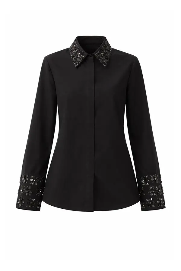 EXQUISE Cotton Billy Shirt With Embroidered Sleeves