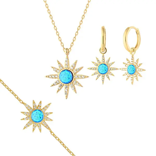 SPERO LONDON Blue Opal Sun Sterling Silver Jewelry Set - Gold