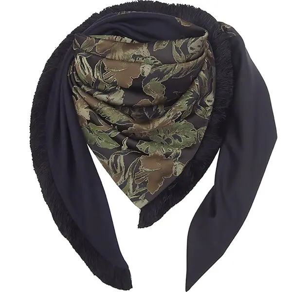 CAPITANA Black / Green Maratea Grande – Wool, Cashmere & Jacquard Luxury Triangle Scarf In Green & Black - Black/green