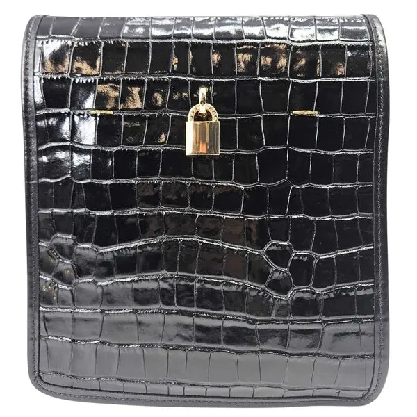 MADISON MAISON Leather Moc Croc Crossbody Bag - Black