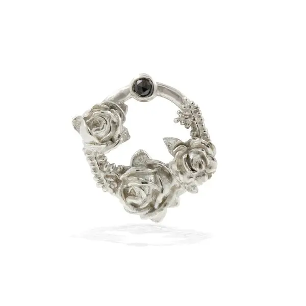 LEE RENEE Silver / Black Black Diamond Rose Halo Lapel Pin Silver - Silver/black