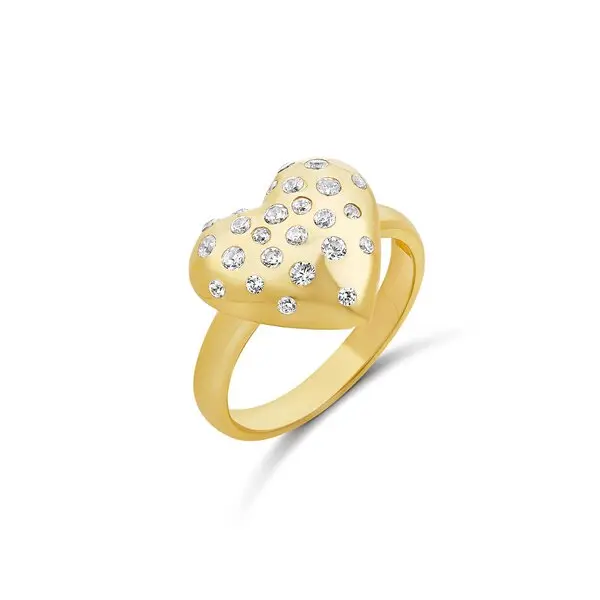SHYMI Scattered Stone Puffy Heart Ring - Gold