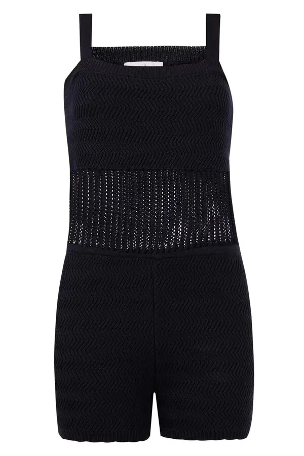 PERALUNA Iris Openwork Herringbone Knit Playsuit - Black