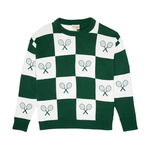 ELLSWORTH + IVEY Riley Checkered Tennis Sweater - Green/white
