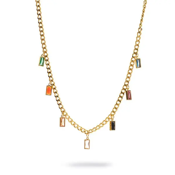 EBRU JEWELRY Gold Chain Choker Necklace With Gemstones - White/gold/green