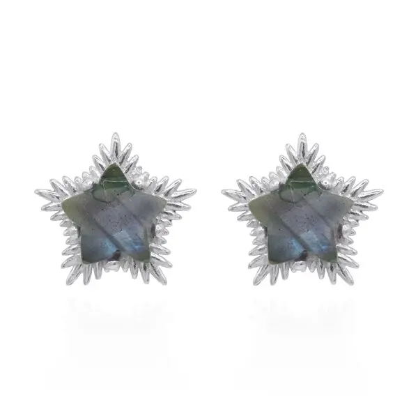 LUNA CHARLES Felicity Labradorite Stud Earrings - Green/silver