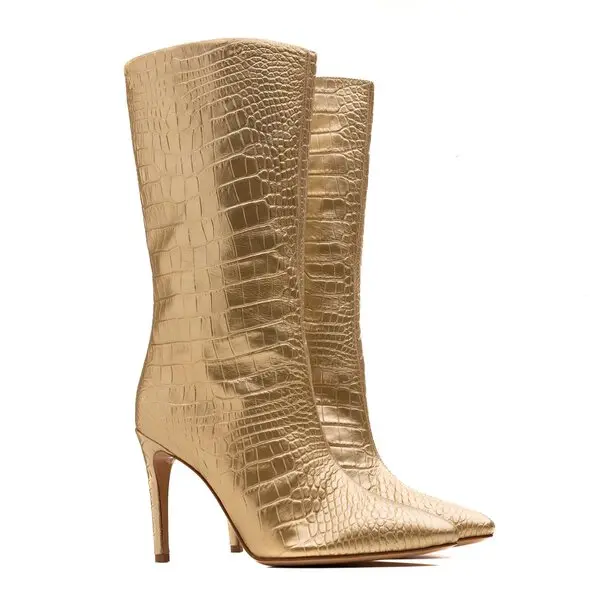 ROSAMUND MUIR LONDON Freda Crocodile Print Boots - Gold