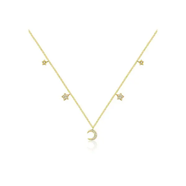 GENEVIEVE COLLECTION 18k Gold Diamond Moon And Star Choker Necklace - Yellow