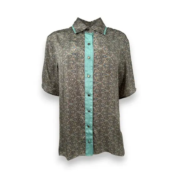 MONZLAPUR NEW YORK Paisley Motif Short Sleeve Shirt- Mint - Green