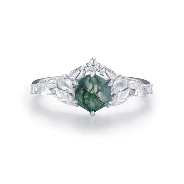 AZURA JEWELRY NEW YORK Fae Meadow Moss Agate Ring - Silver