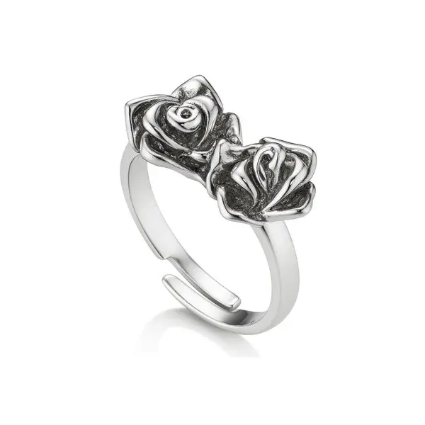 UNALOE Sterling Double Rose Adjustable Ring - Silver