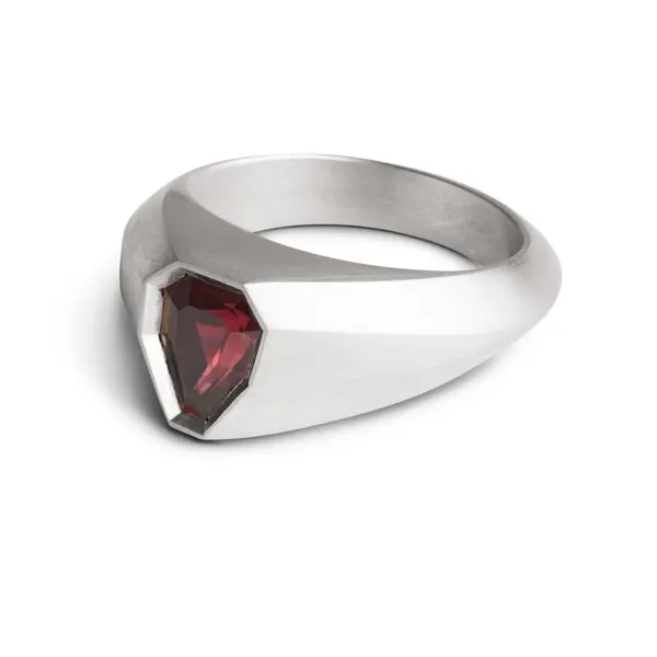 KASUN LONDON Signet Ring With Garnet - Silver